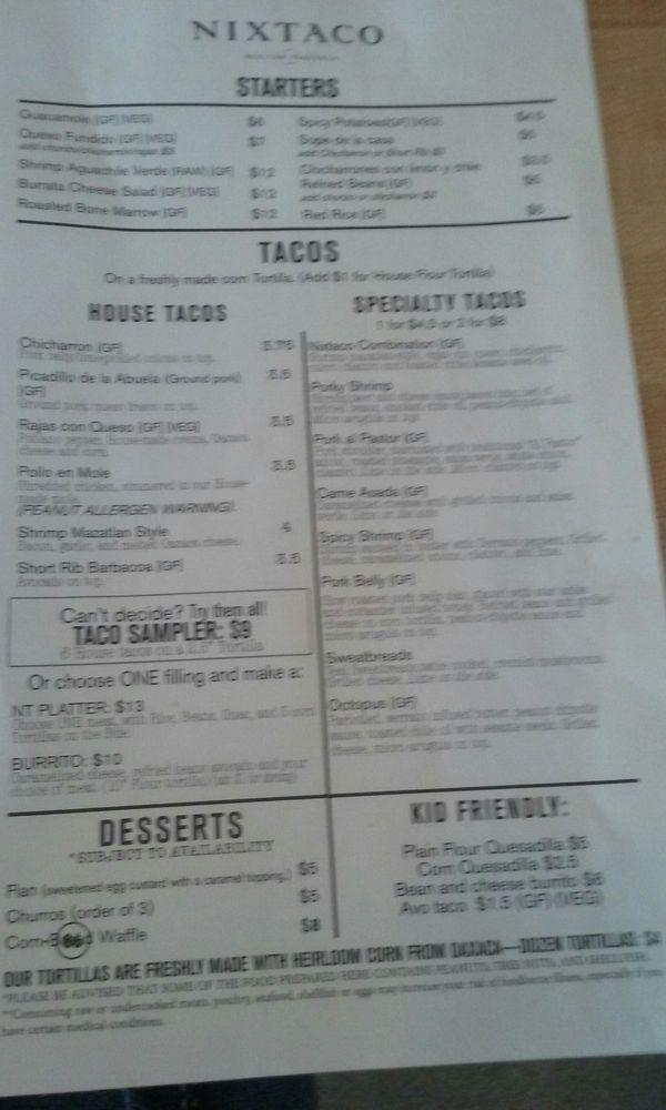 Menu at Nixtaco restaurant, Roseville, Cirby Way #12