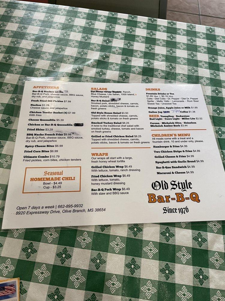 Menu at Old Style Bar-B-Que, Olive Branch