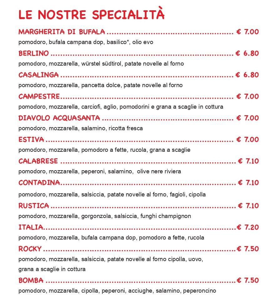 Carta del restaurante Inferno - Pizza & Takeaway, Spresiano