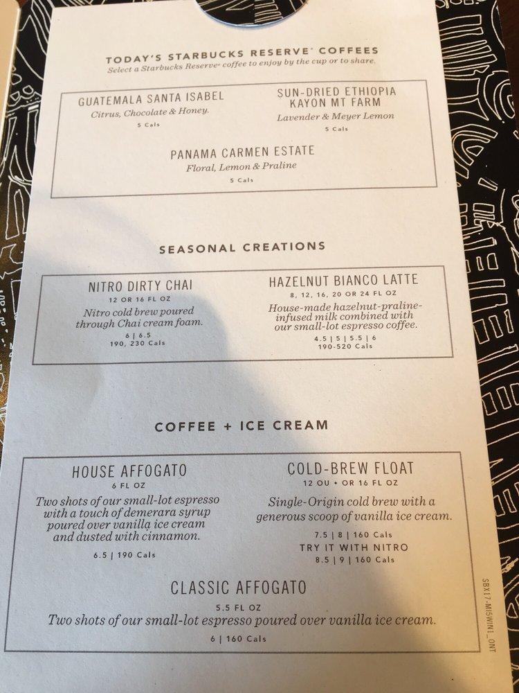 Menu at Starbucks Reserve cafe, Toronto, Don Mills Rd