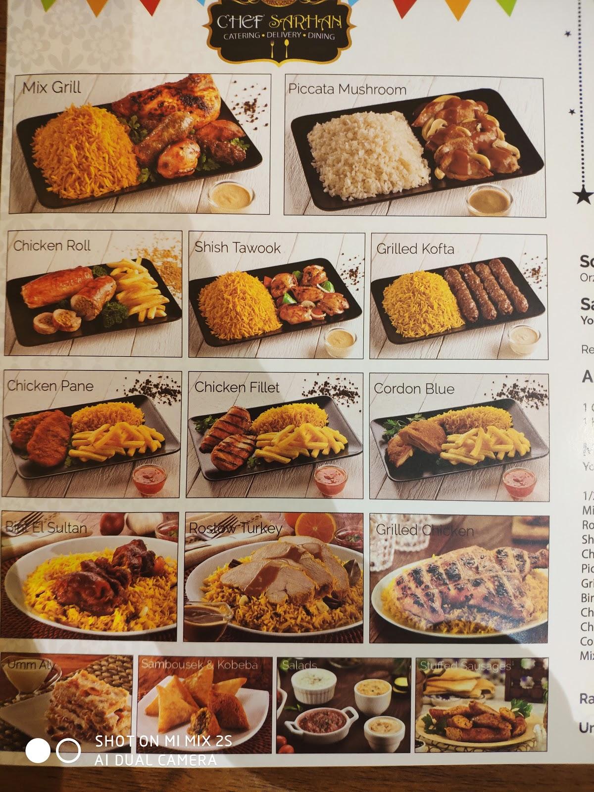 Menu at Chef Sarhan restaurant, New Cairo City, El Rehab Commercial Market