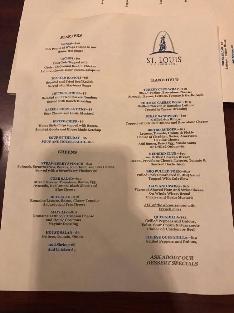 Menu at Columns Lounge restaurant, St. Louis