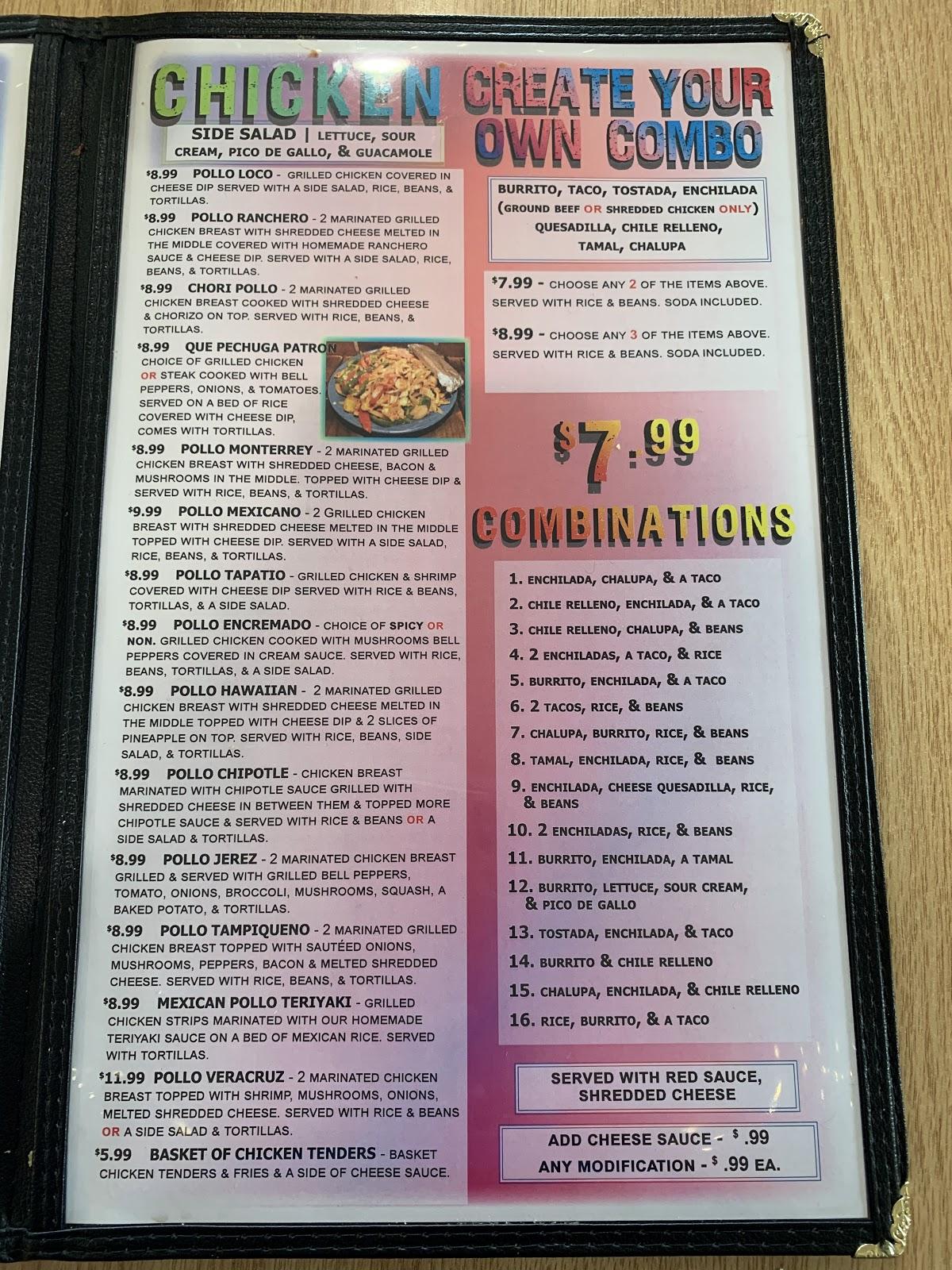 Menu at El Cactus Mexican Restaurant, Taylorville