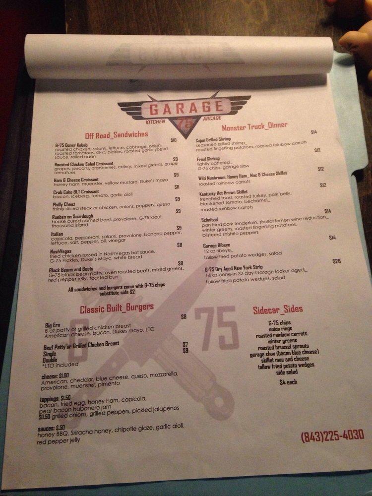 Menu at Garage 75 pub & bar, Charleston, Folly Rd # G