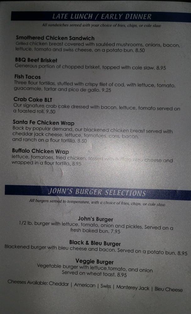 Menu at John's Restaurant, Myrtle Beach