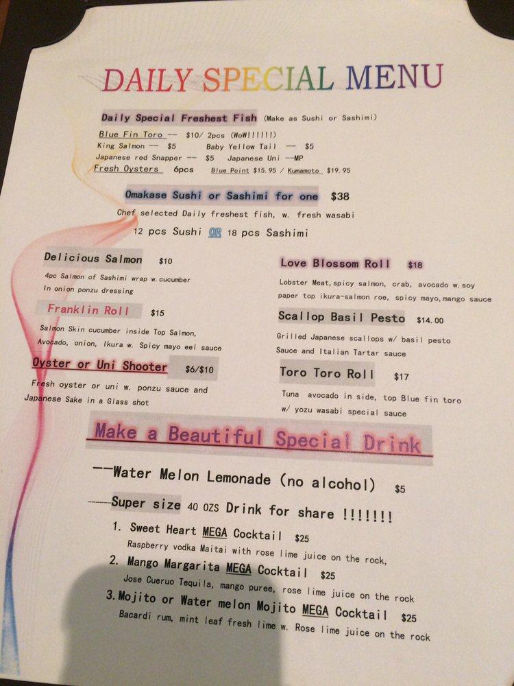 Menu at Kinha Sushi restaurant, Garden City