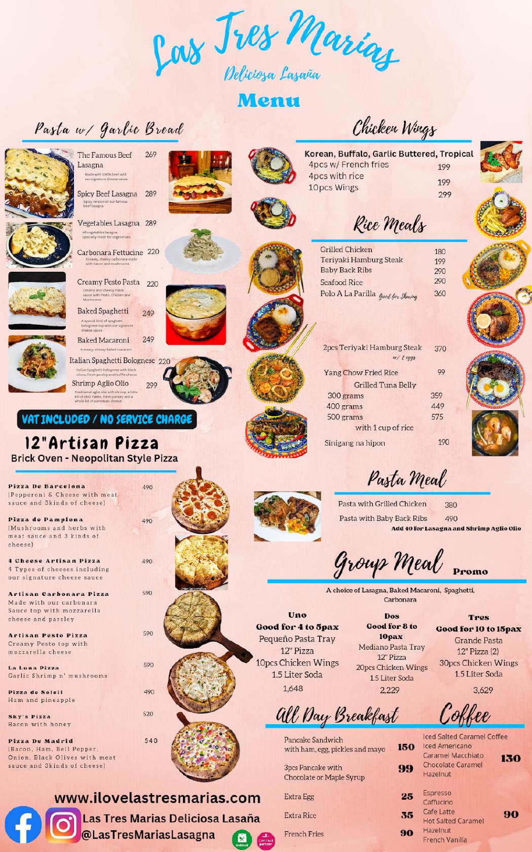 Menu at Las Tres Marias Deliciosa Lasaña Manila Branch restaurant, Manila