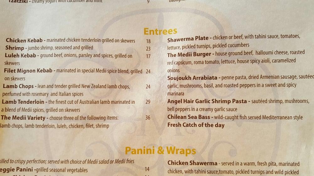 Menu at Medii Kitchen restaurant, Anaheim