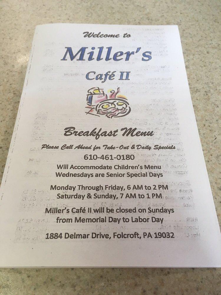 Menu at Miller's Cafe II, Folcroft
