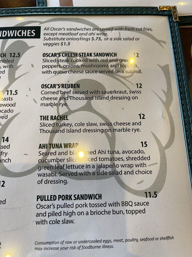Menu at Oscar's Alehouse East pub & bar, Pasadena