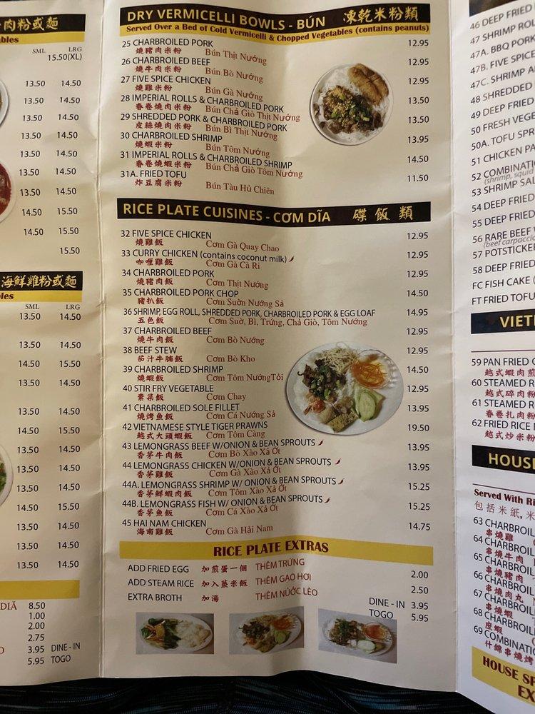 Menu at Phở Hà Tiên restaurant, San Francisco