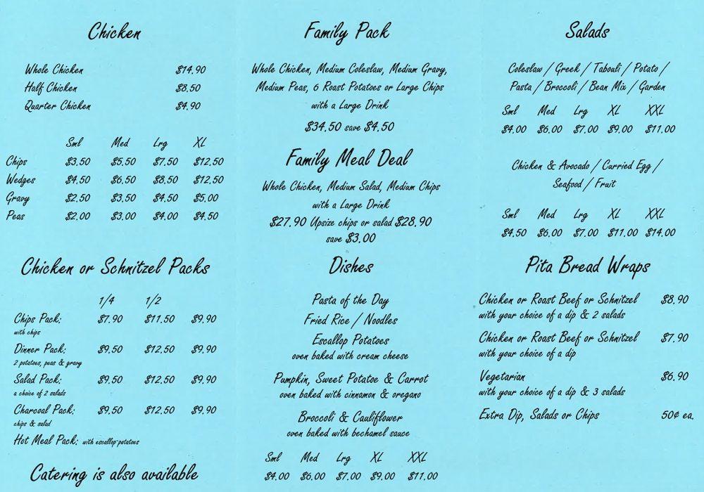 Menu at Chooks Corner fast food, Caulfield