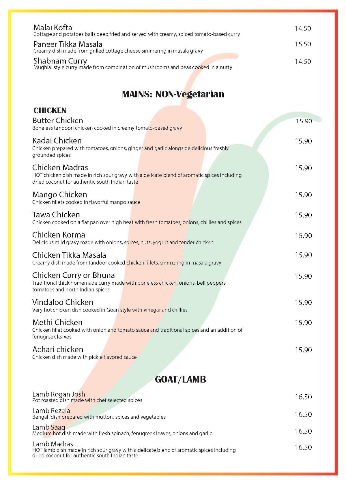 Menu at The Spice Root restaurant, Kingswood