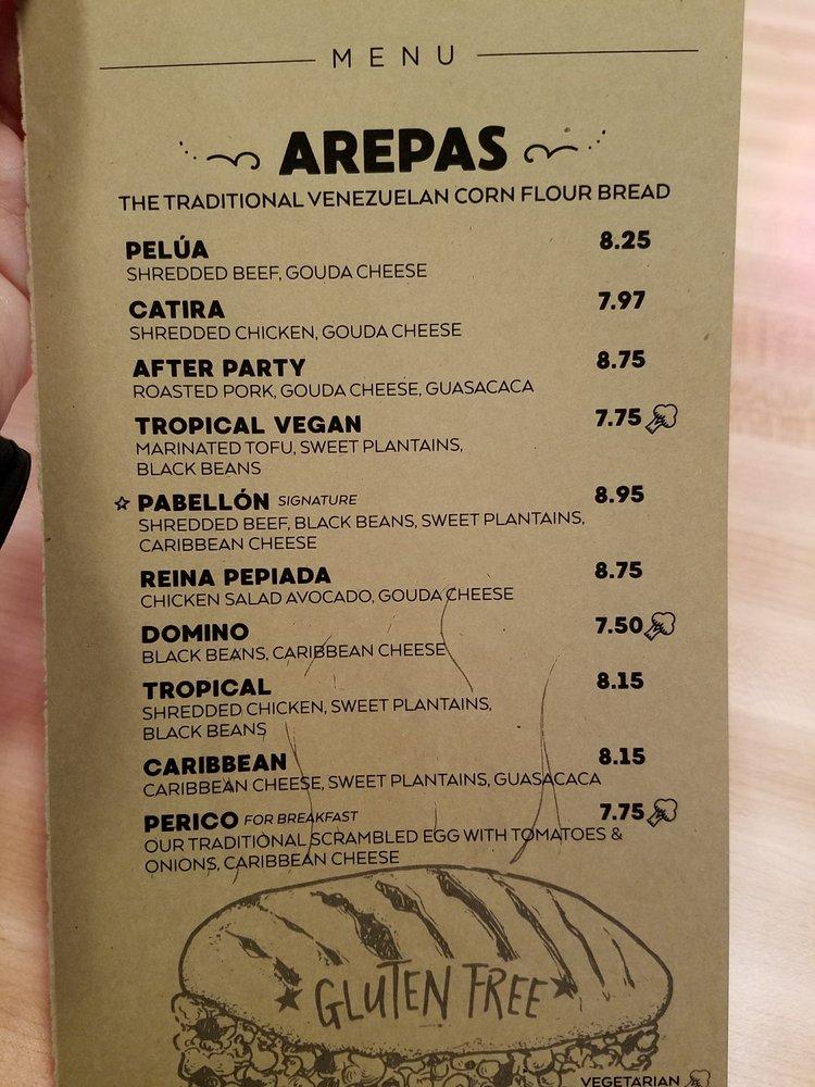 Carta de BienMeSabe Venezuelan Arepa Bar, Chicago, 29 E Adams St