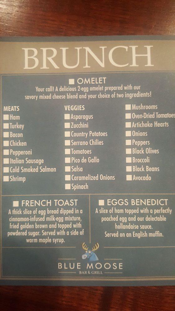 Menu at Blue Moose restaurant, Topeka