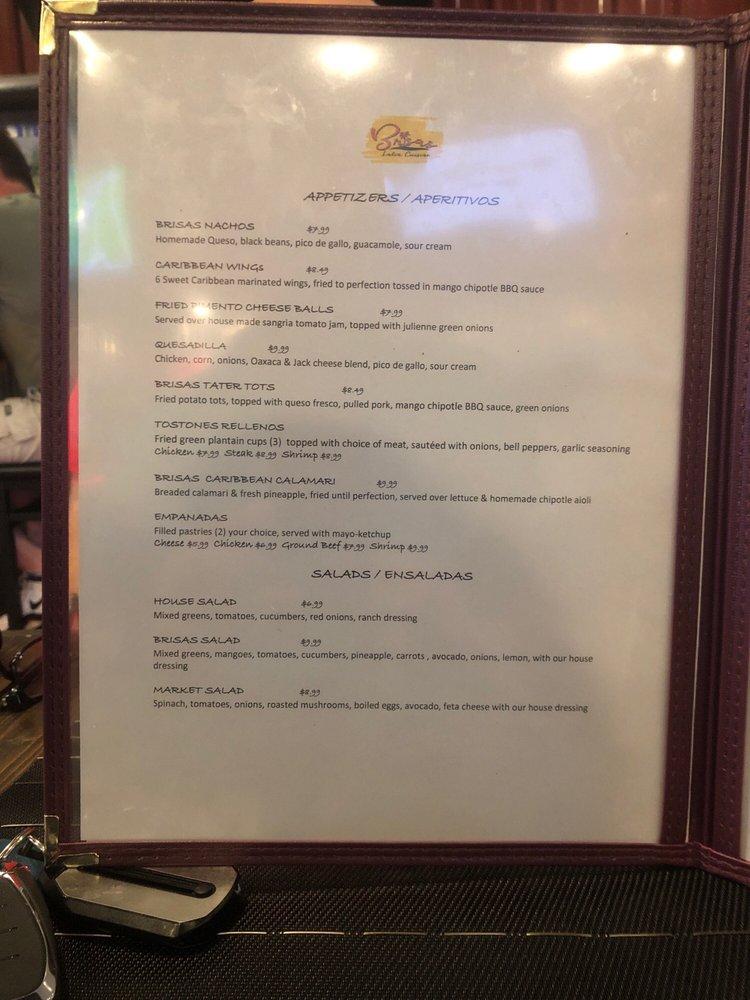 Menu at Brisas restaurant, Goldsboro