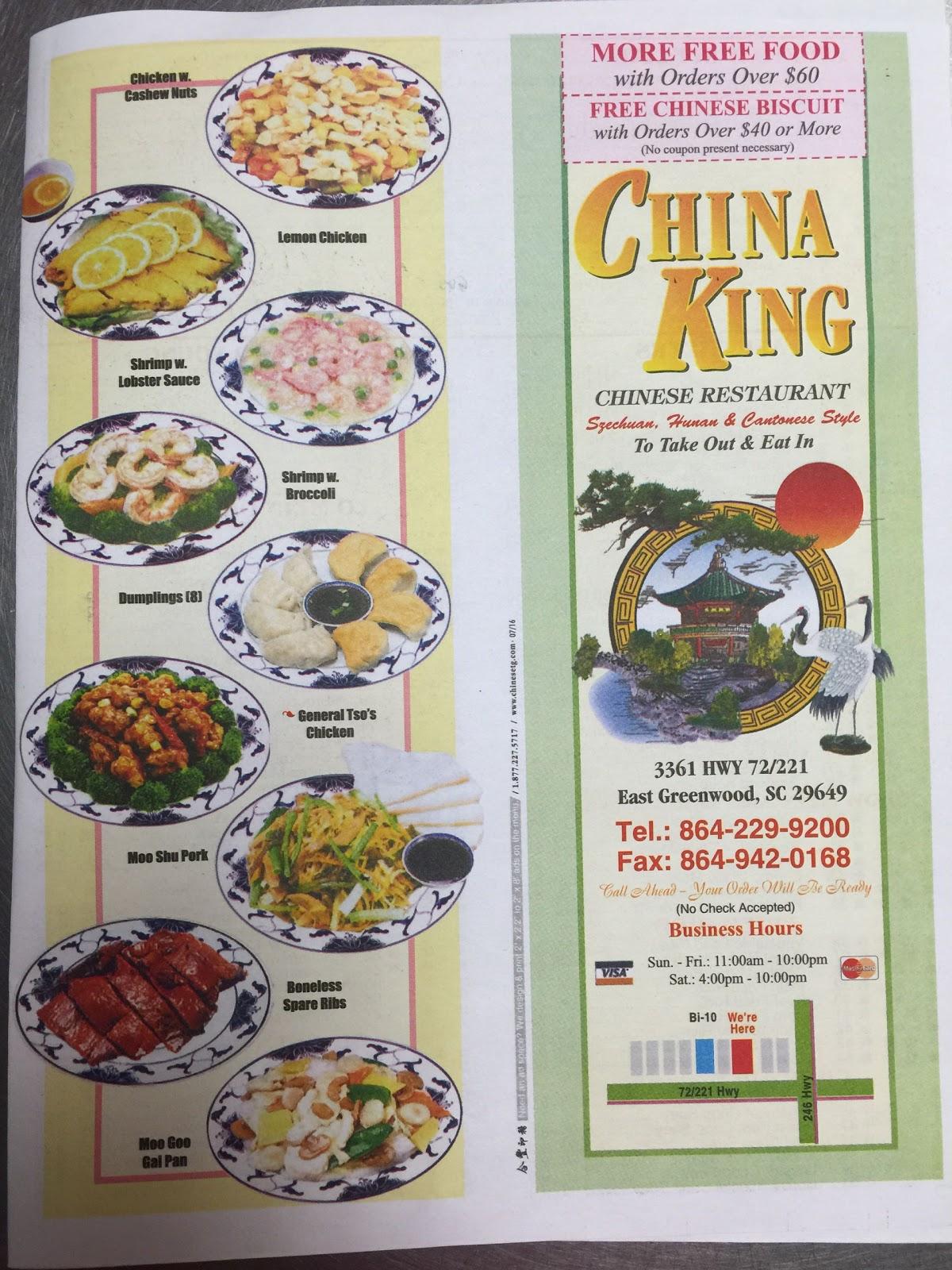 Menu at China King restaurant, Greenwood, hwy72 221 E