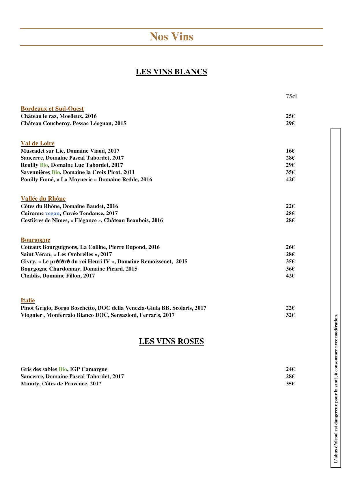 Menu at Hôtel Restaurant Corto Maltese, Le Palais