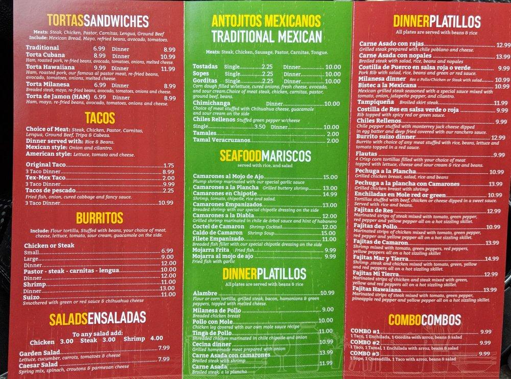 Menu at La Casita Mexican Restaurant, Twin Lakes