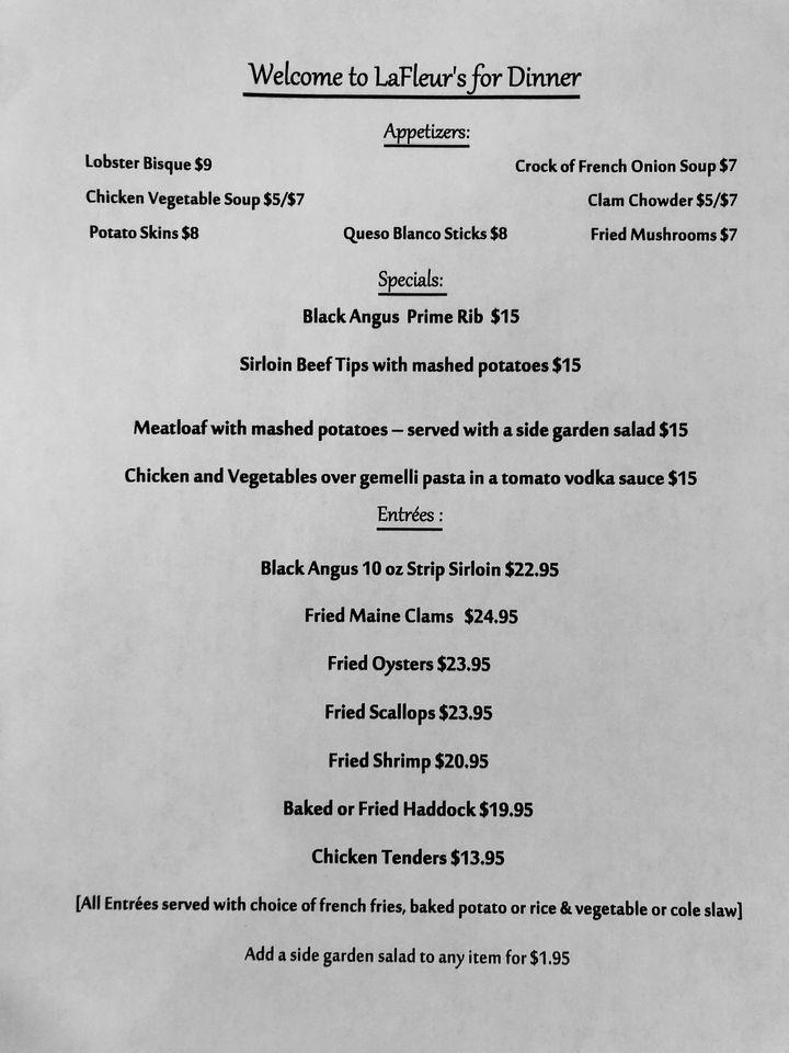 Menu at La Fleurs Restaurant, Jay