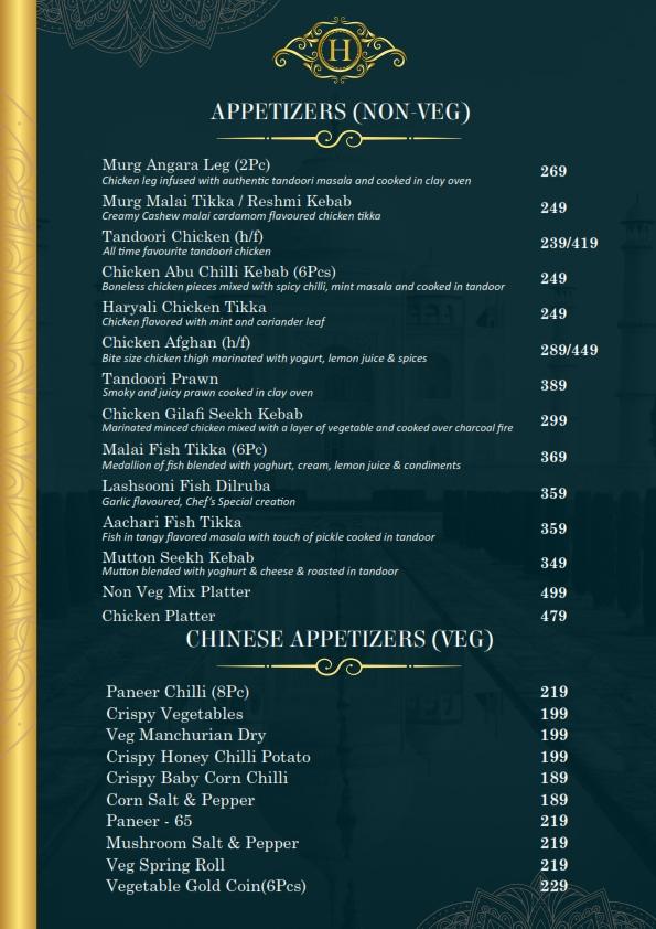 Menu at The Heritage, Dumka
