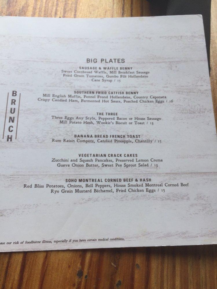 Menu at The Mill Restaurant, Saint Petersburg, 200 Central Ave UNIT 100