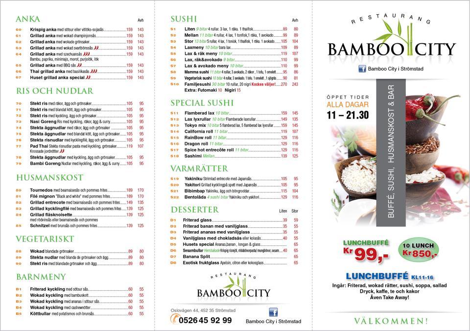 Menu at Bamboo City Restaurant, Strömstad