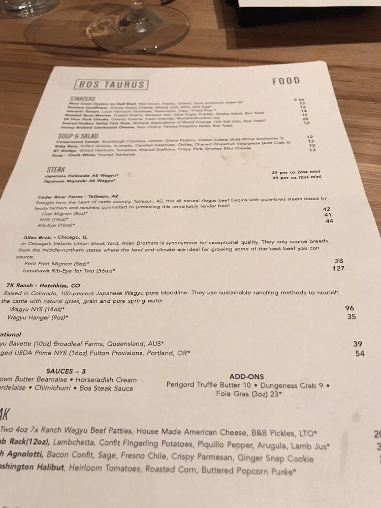 Menu at Bos Taurus pub & bar, Bend