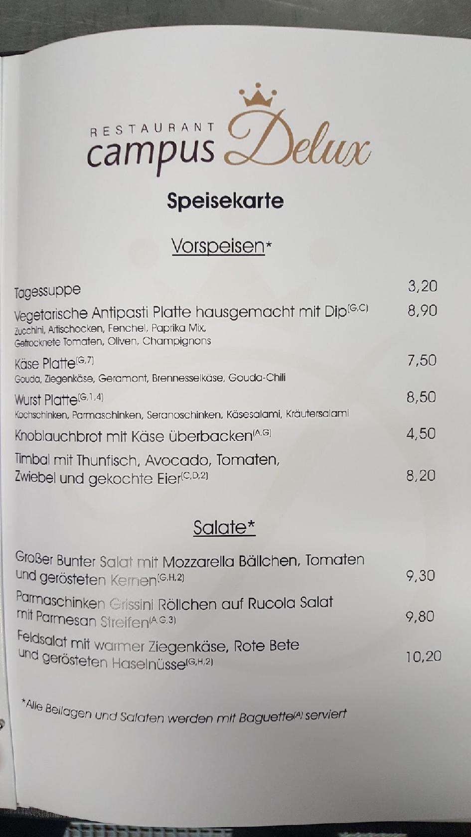 Speisekarte von Restaurant Campus Delux, Nürnberg