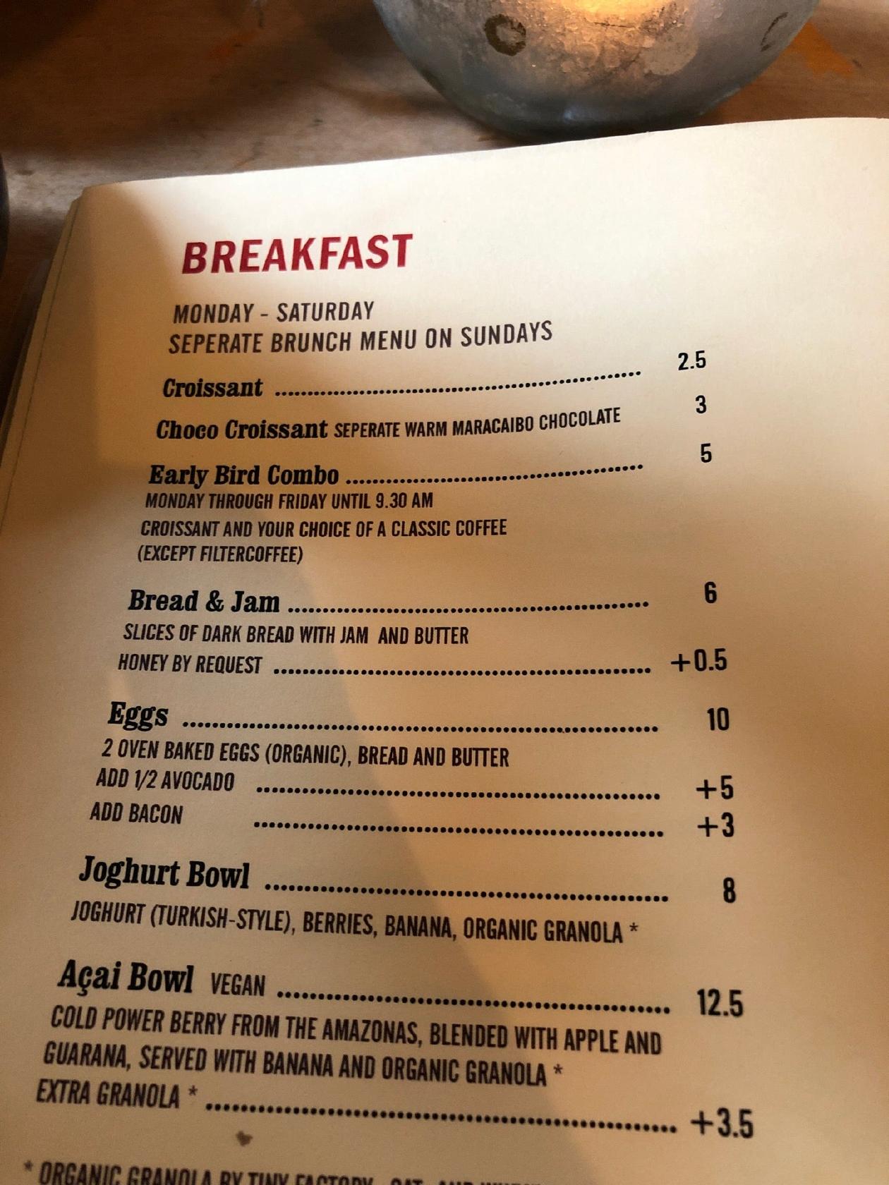 Speisekarte von Café Henrici, Zürich