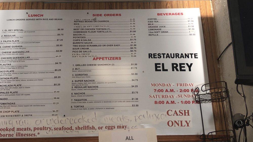 Menu at El Rey restaurant, Galveston