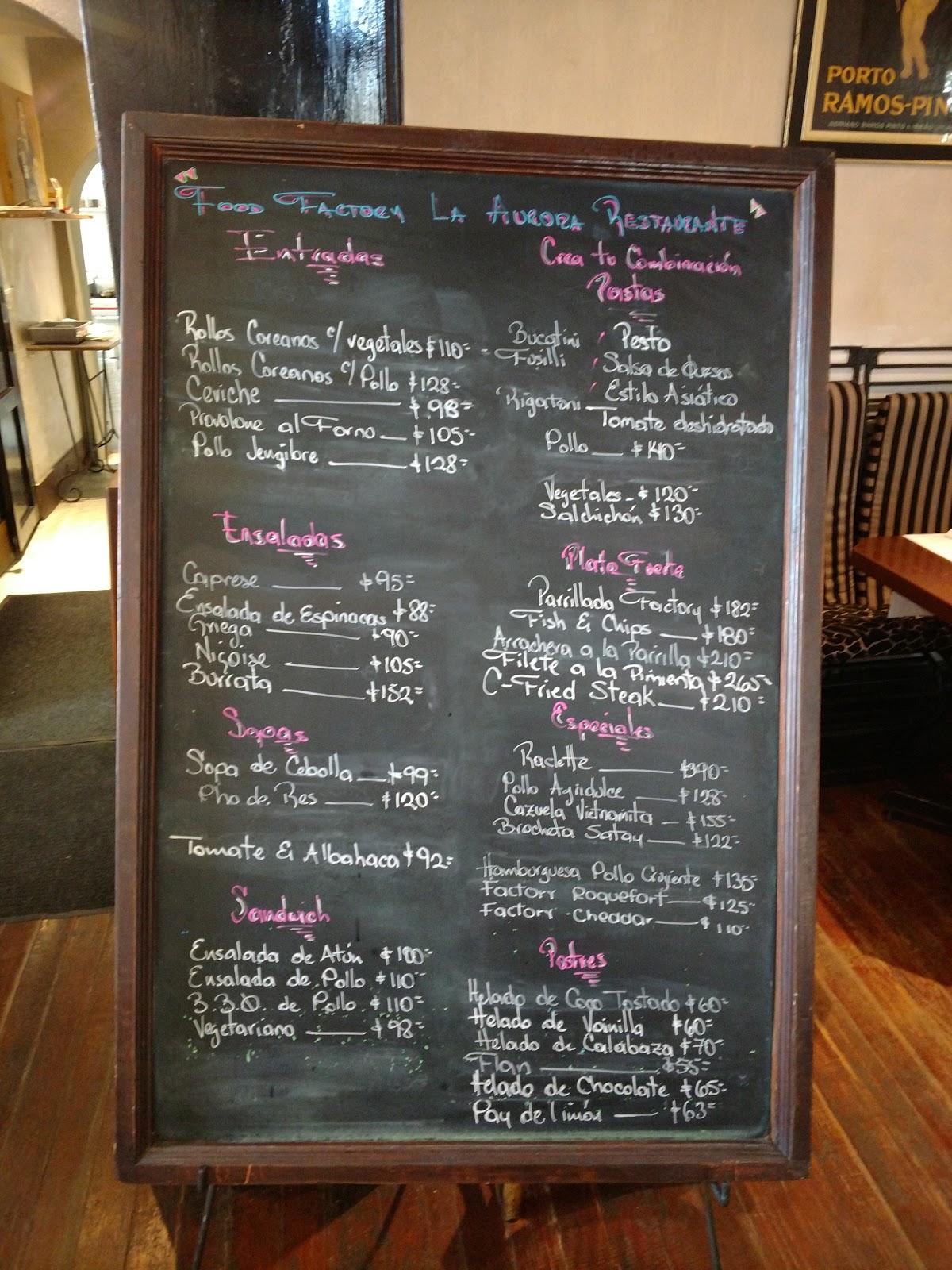 Menu at Food Factory restaurant, San Miguel de Allende, dentro de la ...