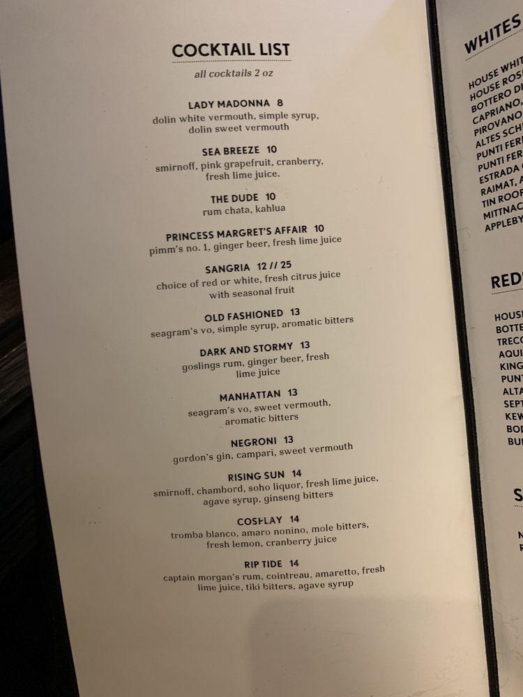 Menu at Fox on John pub & bar, Toronto, 106 John St #3