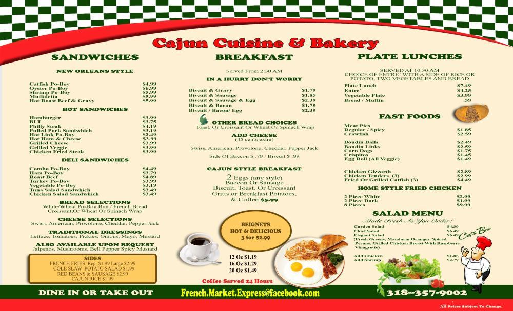 Menu at French Market Express BBQ, Natchitoches, University Pkwy