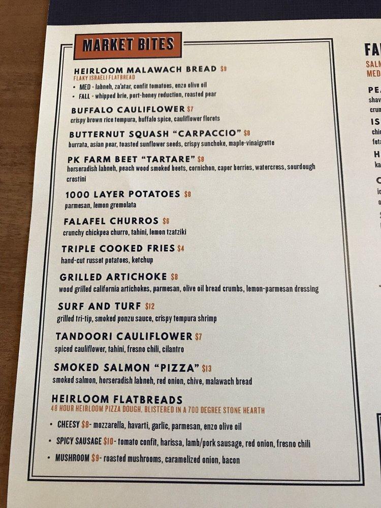 Menu at Heirloom restaurant, Fresno