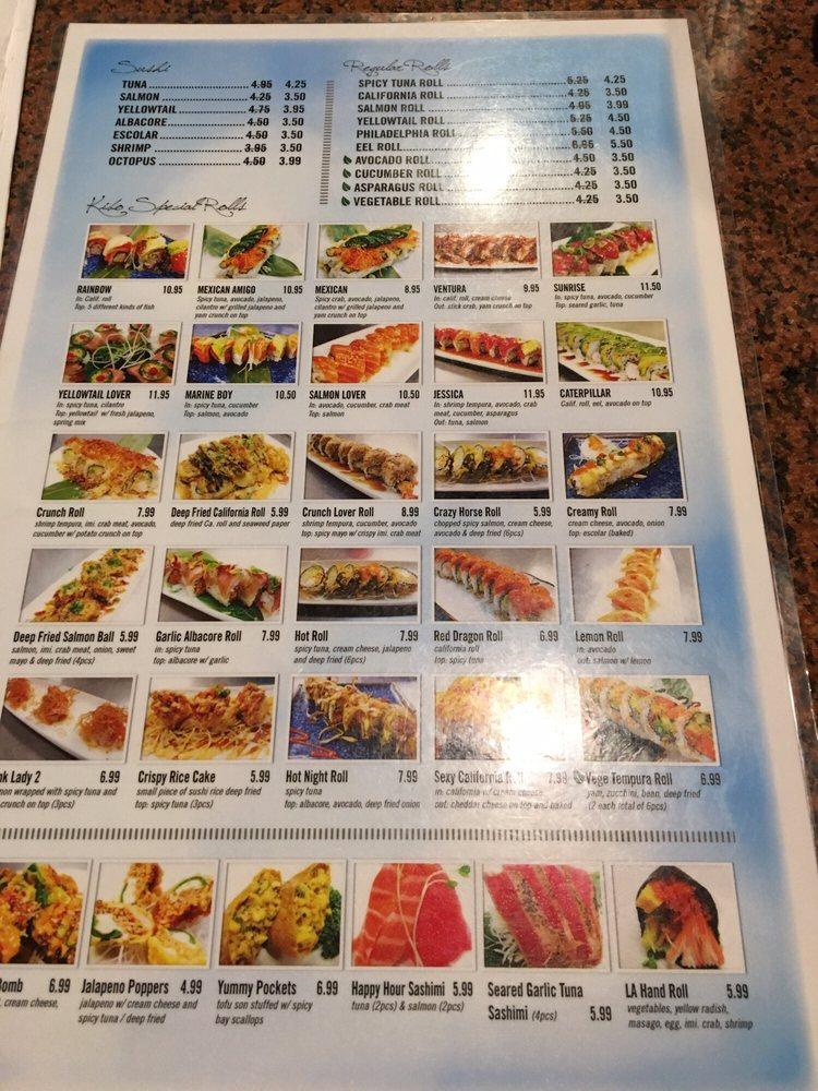 Menu at Kibo Sushi restaurant, Ventura