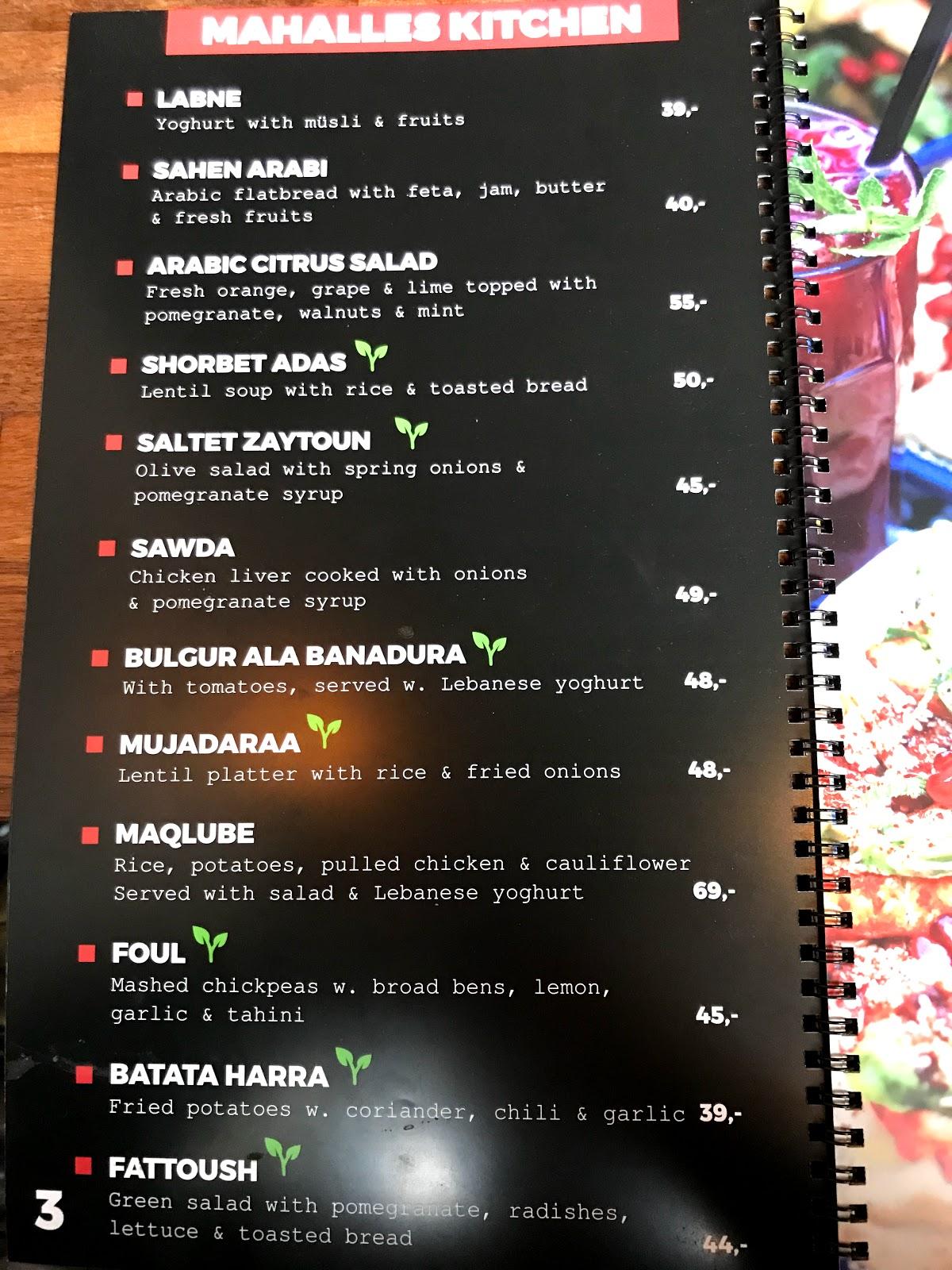 Menu at Mahalle restaurant, Frederiksberg, Rolighedsvej 15