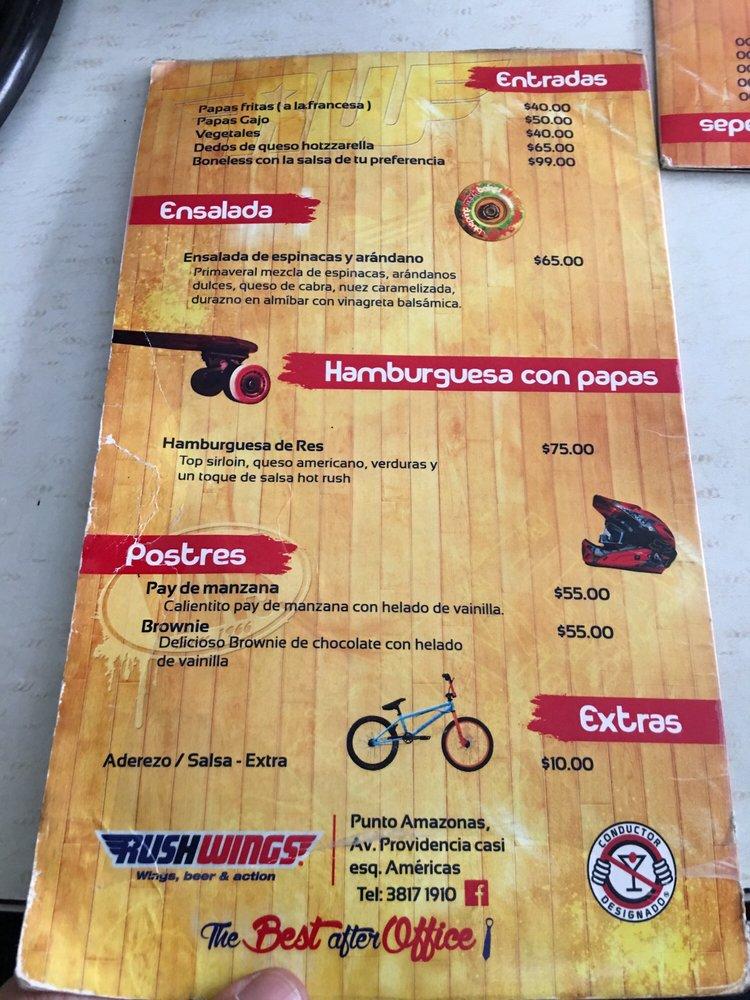 Menu at Rush Wings pub & bar, Guadalajara, Avenida Providencia 2368