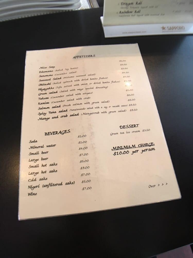 Menu at Wayo Sushi Restaurant, San Francisco