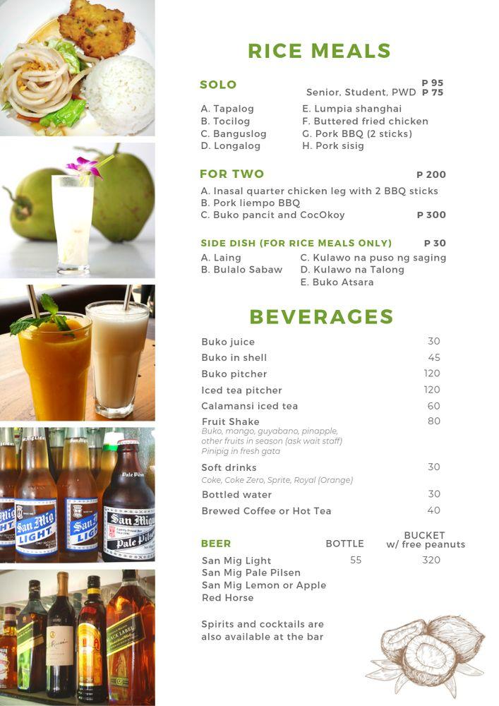 Menu at Coconut Station restaurant, Pila