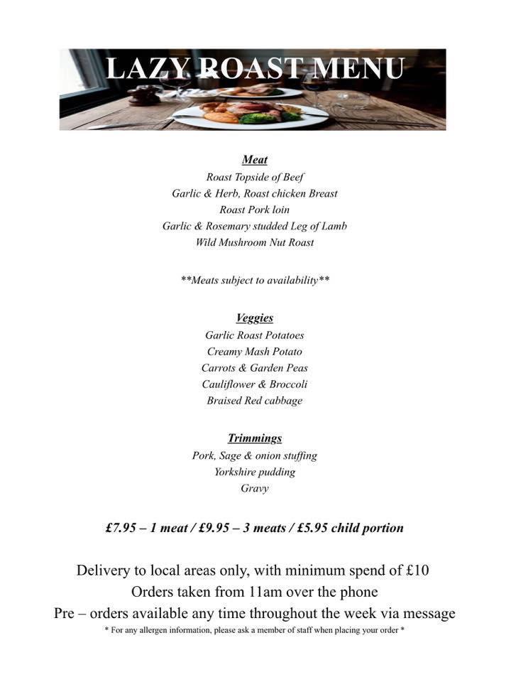 Menu at Lazy Roast Takeaway restaurant, Nottingham