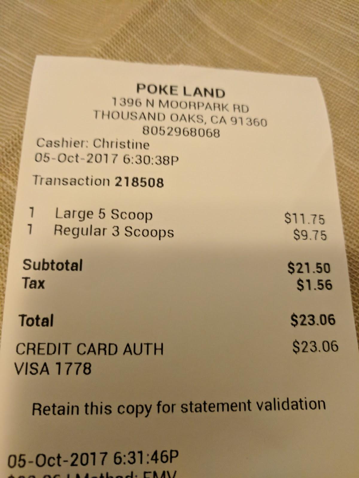Menu at Poke Land restaurant, Thousand Oaks