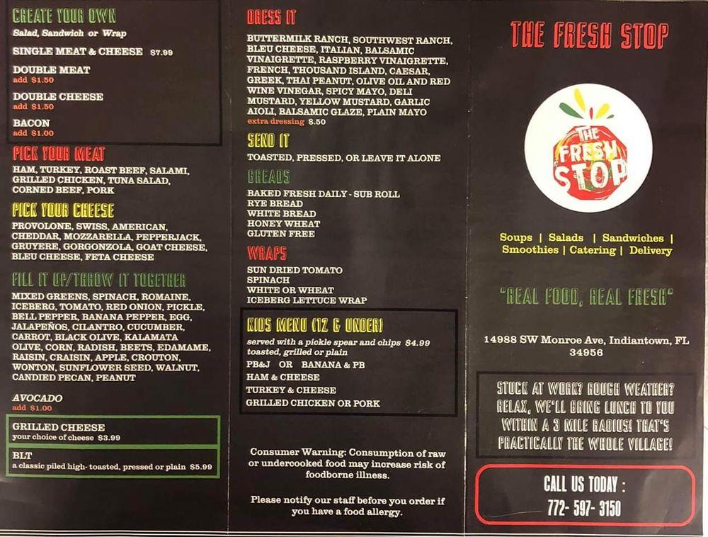 Menu at The Fresh Stop restaurant, Indiantown