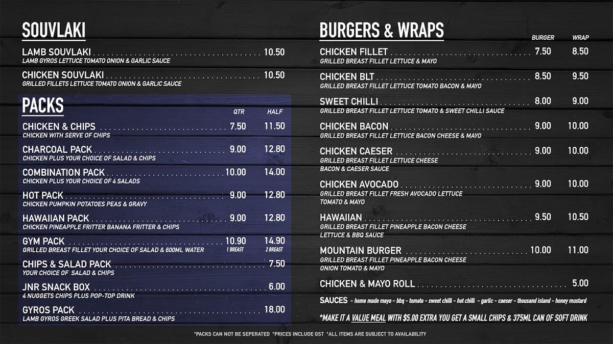 Menu at Wantirna Mall Charcoal Chicken, Wantirna