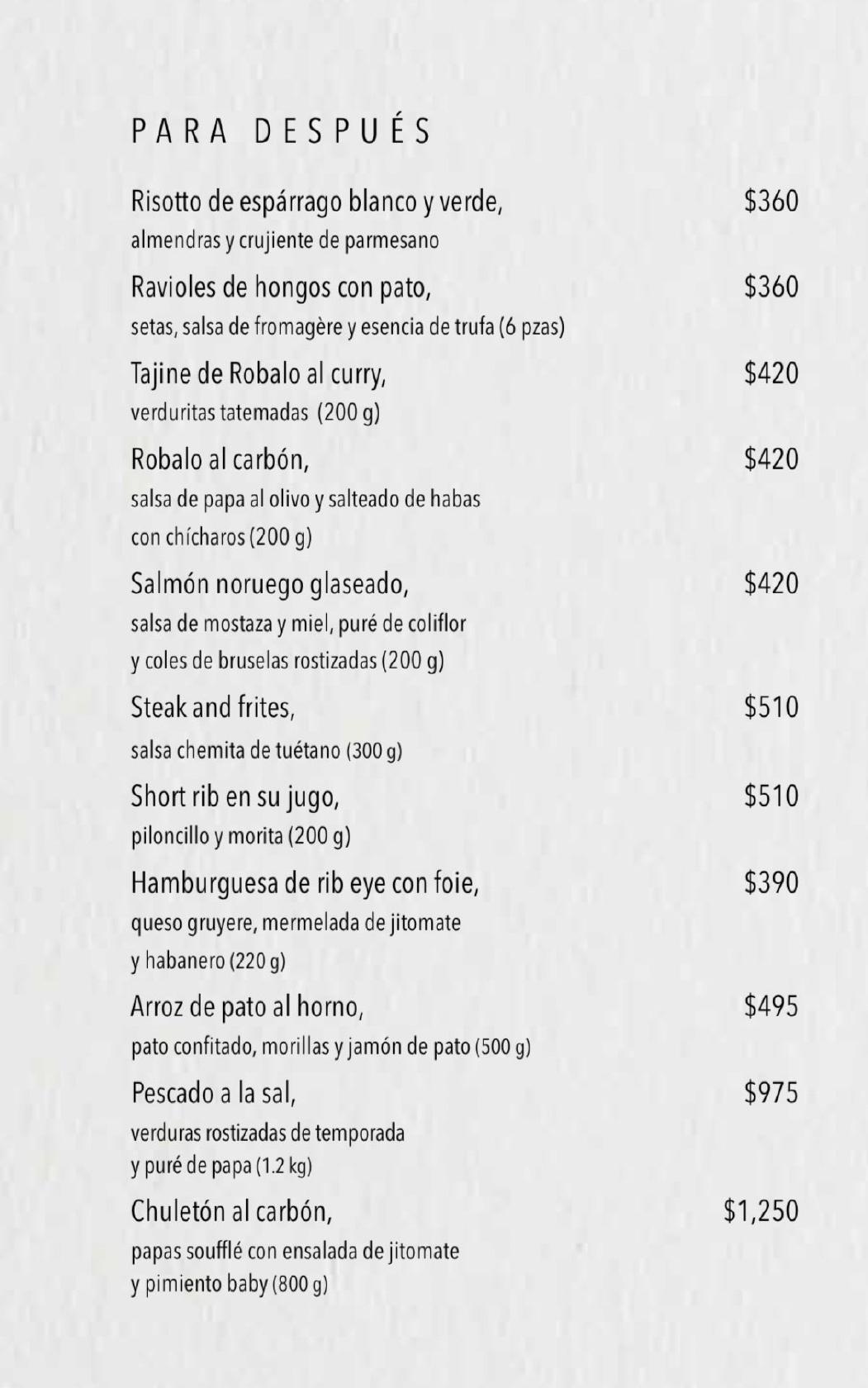 Carta del restaurante Blanco Colima, Ciudad López Mateos