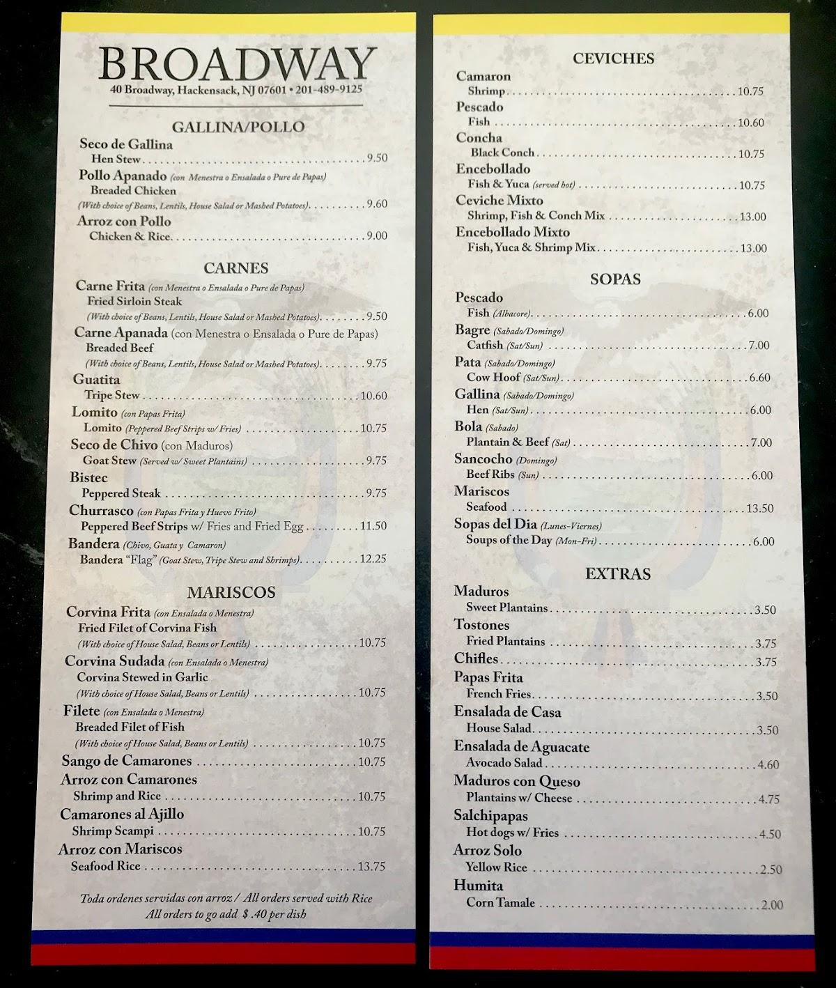 Menu at Broadway Deli restaurant, Hackensack