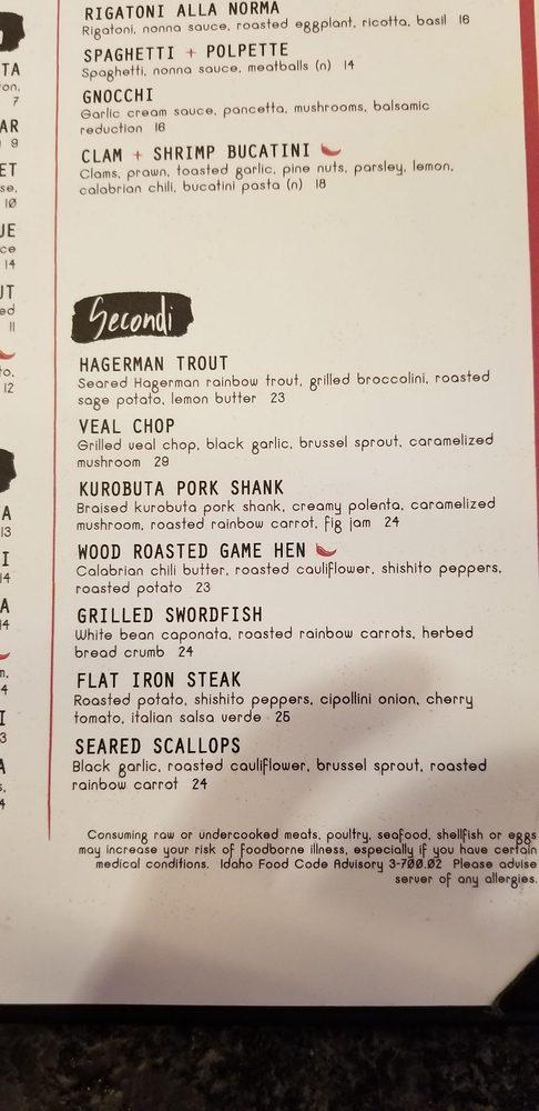 Menu at CACi Wood-Fired Grill restaurant, Eagle
