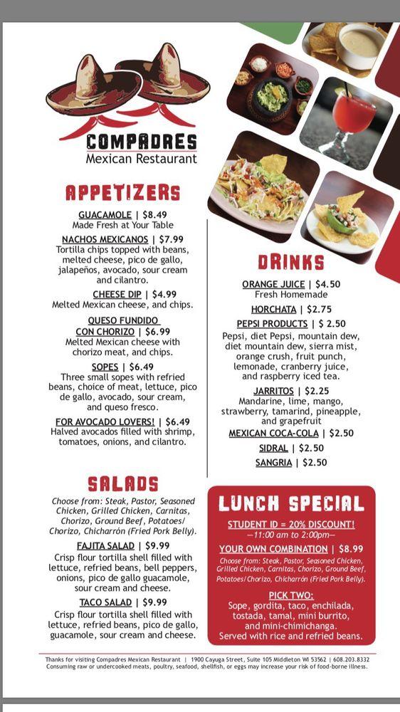 Menu at Compadres Mexican Restaurant, Middleton