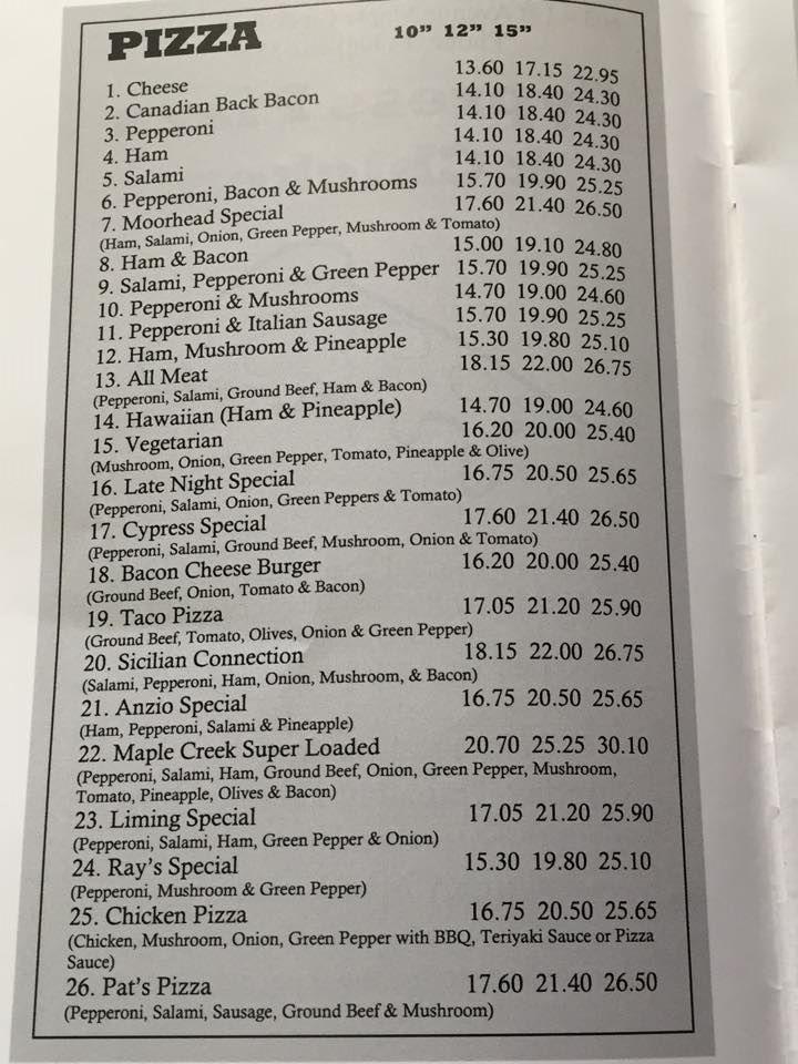 Menu at Cypress Pizza and Chicken restaurant, Maple Creek