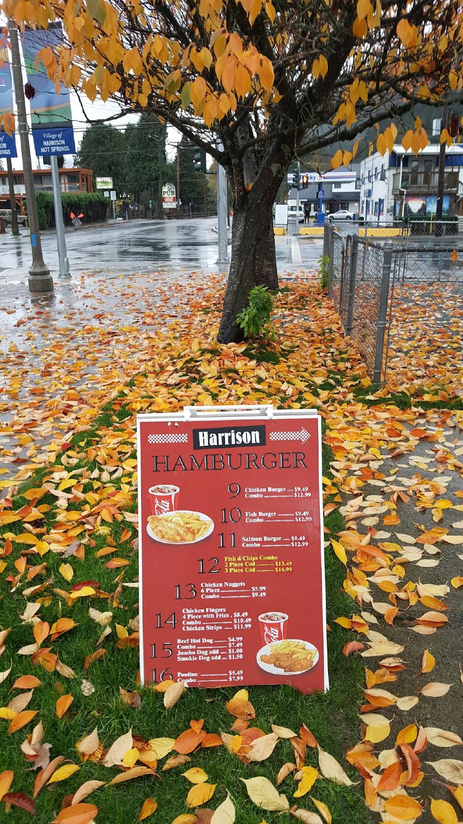 Menu at Harrison Hamburgers restaurant, Harrison Hot Springs